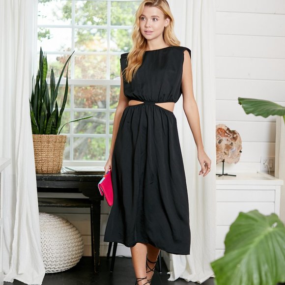 TCEC | Dresses | Tcec Side Cut Midi Dress L Black Cd2559 | Poshmark